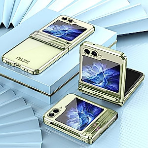 YJZSKRXFAK Case for Samsung Galaxy Z Flip5 5G 2023, Ultra Thin Plating Plastic Smooth Crystal Cover with Hinge Protection Shookproof Case for Z Flip 5 5G 2023-Mint Green