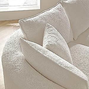 JUSTONE 124.8" Boucle Curved Sofa Cloud Couch for Living Room, Modern Mid-Century Curved Backrest Upholstered Sofa with Pillows, 3-Seat Sofa Couch for Home Apartment Office -Beige