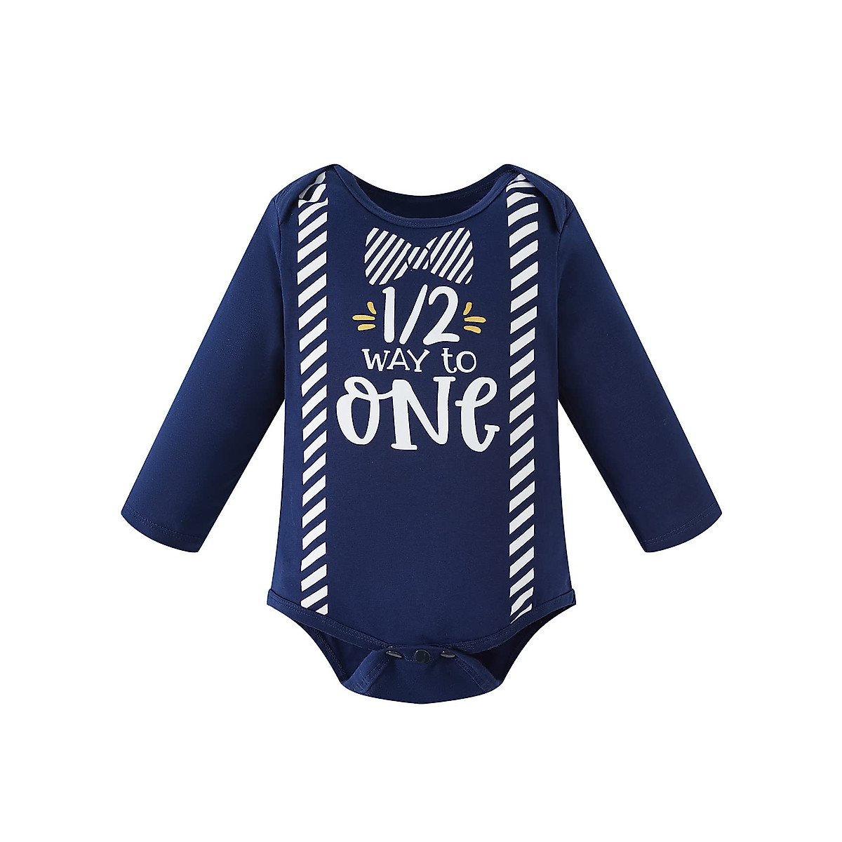 Baby Half Birthday Long Sleeve Outfit Boy Funny 1/2 Way To One Birthday Baby Romper Happy Birthday Party (6-12 Months)