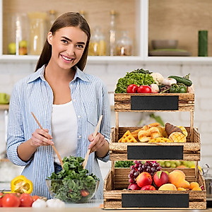 2 Pcs 3 Tier Fruit Basket for Kitchen Wooden Fruit Bowl Fruit Stand for Kitchen Countertop Heavy Duty Fruit and Vegetable Storage Holder for Fruit, Vegetables, Bread, Produce Home Storage and Display