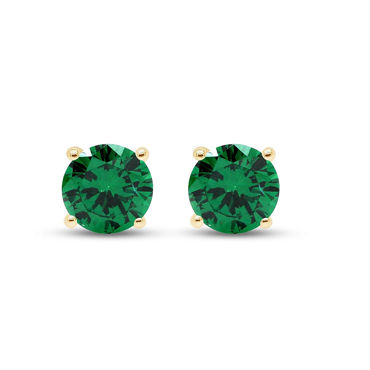 Simulated Green Emerald Round Shape Stud Earrings In 14K Yellow Gold Over Sterling Silver (1 Ct)