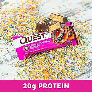 Quest Nutrition Protein Bar Choco Sprinkled Doughnut. Low Carb Meal Replacement Bar w/ 20g+ Protein. High Fiber, Gluten-Free (24 Count)