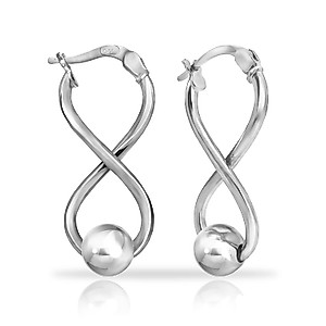 Hoops & Loops 925 Sterling Silver Infinity Figure Eight 8 Bead Twisted Click-Top Drop Earrings for Women