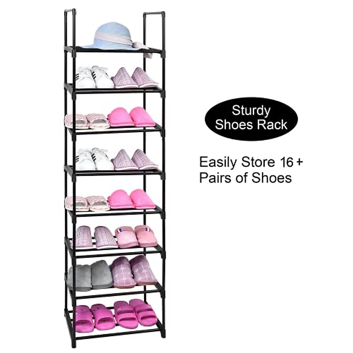Easyhouse 8 Tier Metal Sturdy Shoe Rack, Narrow Tall Shelf Organizer for Entryway, Closet, Bedroom