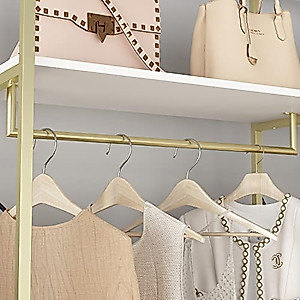 Homsee Extra Tall Clothes Rack, Heavy Duty Closet Garment Rack with Shelves and Drawers, Freestanding Metal Closet Organizer Wardrobe with Hanging Rods for Hanging Clothes, White & Gold