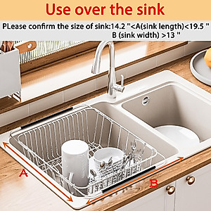 NiuYichee Expandable Dish Drying Rack, Drainage Rack Over Sink, Stainless Steel Dish Drainer Rack Organizer in Sink, Dish Drainer Basket Shelf on Counter, with Stainless Steel Utensil Holder
