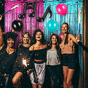 Skylety Music Birthday Party Decorations Includes Karaoke Rose Red Blue Black Tinsel Curtains Music Balloons Music Note Balloons for Music Theme Party Photo Backdrop