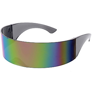 zeroUV - 80s Futuristic Cyclops Cyberpunk Visor Sunglasses with Semi Translucent Mirrored Lens (Midnight)