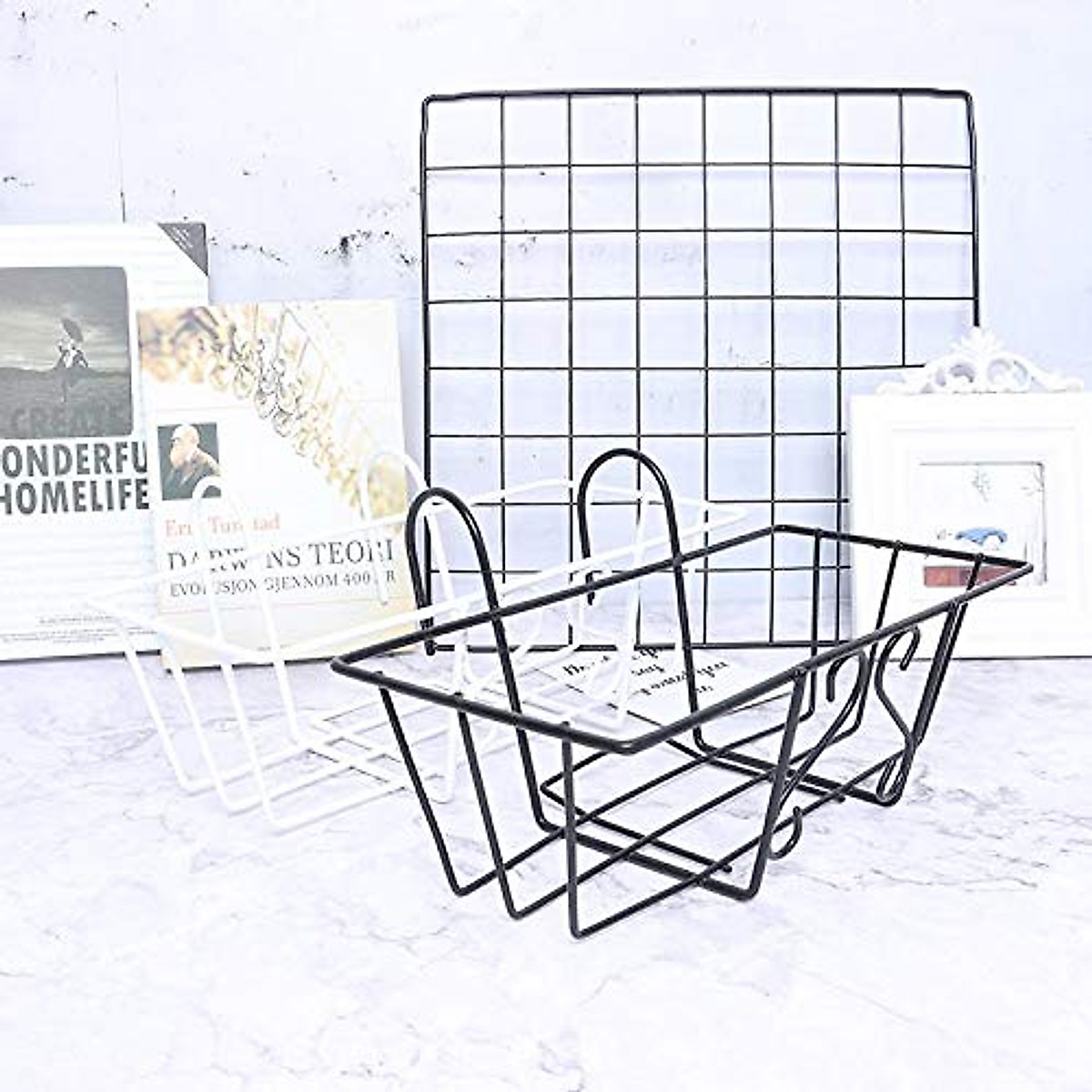 OBANGONG 2 Pcs Iron Hanging Shelf Basket with Hooks,Balcony Planter Shelf Hanging Flower Pot Holder Cubicle Hanging Shelf Railing Plant Hanger-32 x 15 x 15cm/12.5 x 5.9 x 5.9inch