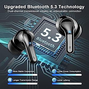 Wireless Earbud, Bluetooth Headphones 5.3 Stereo Bass Earphones 2023 Noise Cancelling Ear Buds 40H Dual Mic Call, Bluetooth Earbud in-Ear USB-C LED Display IP7 Waterproof Sport Headset for Android iOS