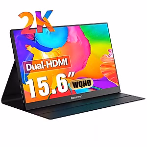 15.6 inch 2K Portable Monitor - Bimawen IPS 2560x1440 100% sRGB HDR FHD FreeSync,Dual HDMI USB Type-C Monitor,PS4/Switch/PC/Mac/Compatible,Built-in Speaker (Matt)