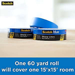 ScotchBlue Sharp Lines Multi-Surface Painter's Tape, 0.94 Inches x 60 Yards, Blue, Paint Tape Protects Surfaces and Removes Easily, Edge-Lock Painting Tape for Indoor and Outdoor Use (2093-24EC)