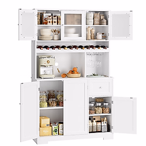 BOTLOG 71" Kitchen Pantry Cabinet, Kitchen Hutch with Microwave Stand, Buffet Cabinet with Hutch, Drawers, Large Countertop for Dining Room, Home Bar (41" W, White)