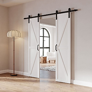 36in x 84in (Double 18in x 84in Door) Barn Doors with 6.6ft Hardware Kit, Pre-Finished Surface, Pre-Drilled Holes Easy Assembly, Solid MDF Covered with Water-Resistant PVC Surface, K Frame, White