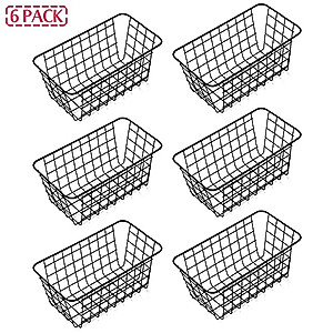 XINFULL 6 Pack Wire Storage Baskets Household Metal Wall-Mounted Containers Organizer Bins for Kitchen Bathroom Freezer Pantry Closet Laundry Room Cabinets Garage Shelf, Medium