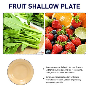 Yardwe Enamel Plate, 4PCS Enamelware Dinner Plate Serving Platter Tray, Retro Yellow Round Shallow Bowls with Blue Rim for Pasta, Salad- Durable and Reusable