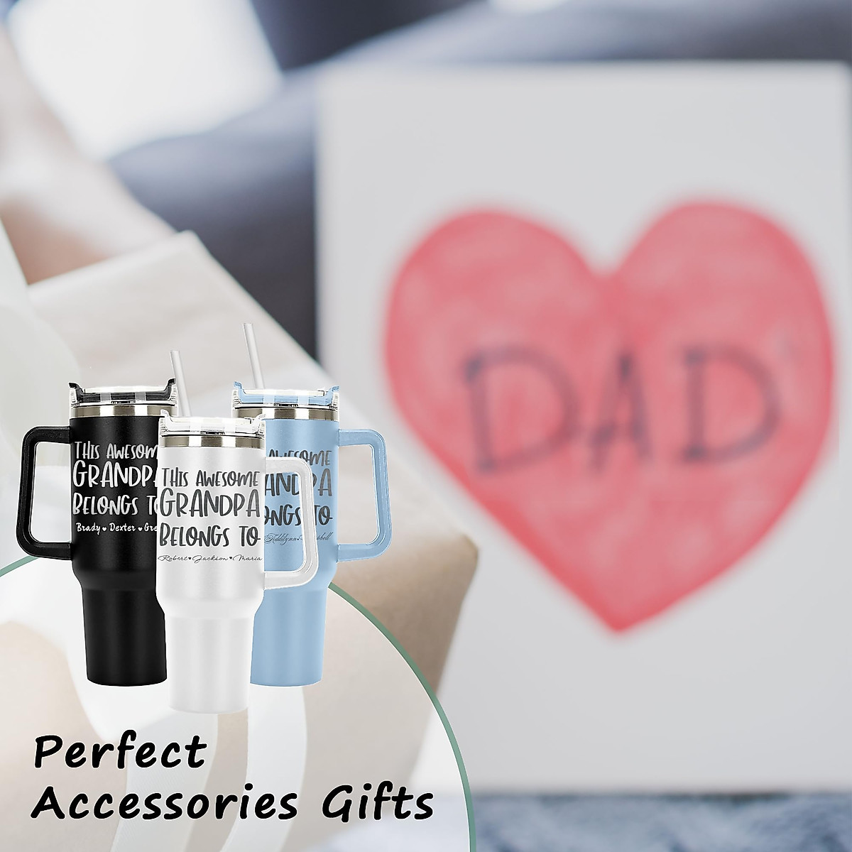 LifGif This awesome Grandpa belongs to Personalized Laser Engraved 40oz Large Tumbler with Handle, Best Dads Ever Tumbler Stainless Steel Coffee,Grandpa Belongs Custom Mugs Father's Day Birthday