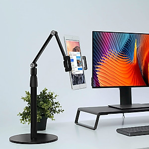 Viozon Tablet Phone Overhead Stand, Height & 360 Degree Angle Adjustable, Aluminum Desktop Stand, Compatible with 3.5-11" Cellphone or Tablet Such as iPhone iPad Pro Air Mini, Samsung, Nexus(AP-4P-B)