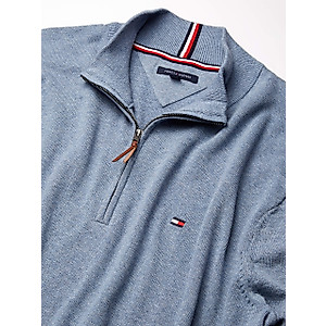 Tommy Hilfiger Men's 1/4 Zip Pull-Over Sweater, Sky Captain/Multi, Small
