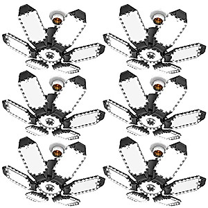 Maliralt Led Garage Light 6 Pack 220W Led Garage Ceiling Lights 6500K Led Shop Light Super Bright Deformable Led Lights for Garage Screw in E26 E27 Garage Lights for Basement Workshp Warehouse