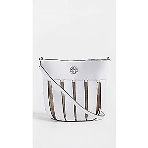 Tory Burch Women's McGraw Stripe Die Cut Bucket Bag, Blanc, One Size