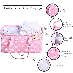 Baby Diaper Caddy Organizer- Stylish Nursery Caddy Organizer Large Portable Diaper Storage Basket for Changing Table & Car- Baby Shower Gifts Basket for Girl- Newborn Essentials Must Haves- Pink Stars
