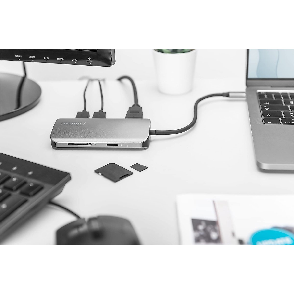 Digitus 8-Port USB-C Dock, 2xUSB3.0, 1xRJ45, 2xHDMI, 1xPD, 1xMicro SD, 1xSD, Grey