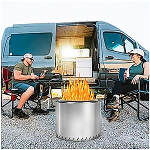 Stainless Smokeless Fire Pit 19.4 Inches Outdoor, Portable Firepit Durable Stainless Steel for Wood Burning, Smokeless Fire Pits with Removable Ash Pan