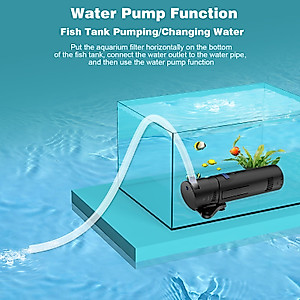 FishCheers Aquarium Filter for 25-198 Gal Fish Tanks, Green Killing Machine with 9W U-V Light Small Fish Tank Filters, Maximum Flow 185 GPH Submersible Aquarium Filter