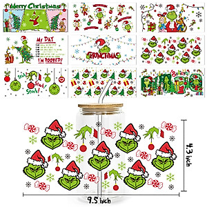 GYGOT 9 Sheets Christmas UV DTF Cup Wrap Transfer for Glass 16 OZ,Christmas Rub on Transfers for Crafts,Waterproof UV DTF Transfer Stickers for Cups Furniture Wood, 9.5x4.3 in