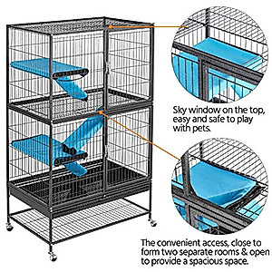 Yaheetech 2-Story Ferrets Cage, 54 Inch Rolling Small Animal Cage with Removable Ramps/Platforms/Storage Shelf/Tray, Metal Critter Nation Cage for Adult Rats/Chinchillas/Guinea Pigs/Rabbit, Black