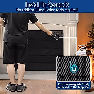 Fireplace Cover, Magnetic Fireplace Blocker Blanket Stops Heat Loss, Indoor Fireplace Draft Stopper Save Energy, Magnetic Fireplace Draft Cover for Iron Fireplace Frame(46" W x 35" H)