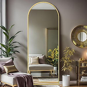 NUTTUTO 64"×21" Arched Full Length Mirror, Floor Mirrors with Aluminum Alloy Frame, Wall-Mounted Full Length Body Mirror Free-Standing or Leaning Against Wall for Bedroom Living Room, Gold
