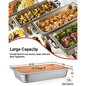 ZeroPone Hotel Pan 4" Deep Steam Table Pan 6 Pack Full Size 20.8"L x 12.8"W Hotel Pan 22 Gauge Stainless Steel Anti Jam Steam Table Pan