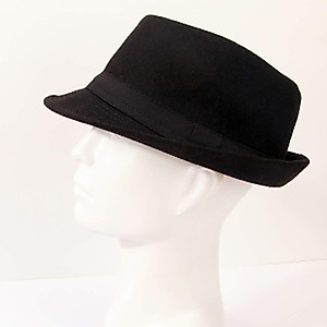 Melesh Unisex Classic Trilby Fedora Hat (Black)