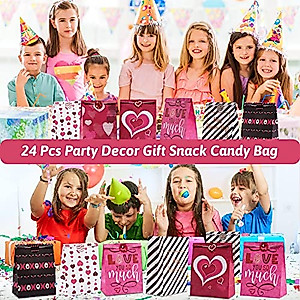 SCIONE 24 Pcs Valentines Day Gift Bags, Valentines Party Favors Bags with Stickers, Classroom Gift Exchange Giving Goody Bags Candy Treat Bags for Gift Wrapping