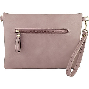 B BRENTANO Fold-Over Envelope Wristlet Clutch Crossbody Bag (Blush)