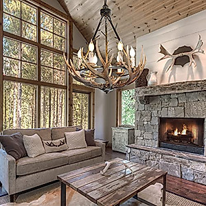 Antler Chandelier Lighting with 6 Lights, Resin Deer Antler Chandelier Light Fixtures Rustic Style for Living Room, Dining Room, Hallway