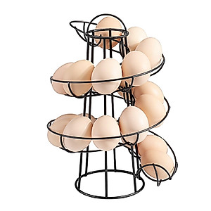 Flexzion Egg Skelter Modern Spiral Egg Holder Countertop (Medium Egg Display) - Freestanding Wired Countertop Egg Holder for Fresh Eggs, Dispenser Stand, Storage Rack for Kitchen, Black