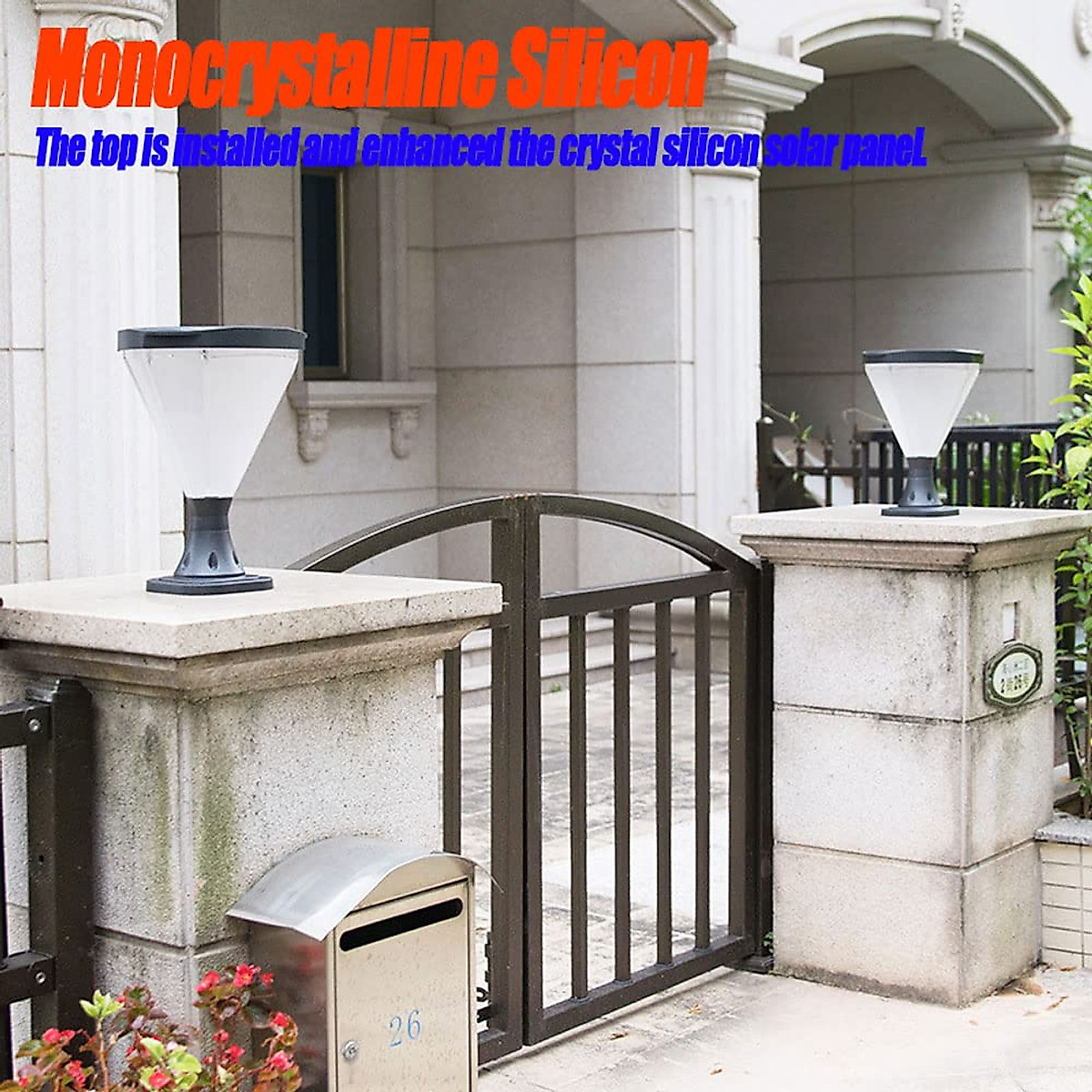 MODEBHD Solar Home Modern Outdoor Post Light Black Acrylic Lampshade Exterior Lamp Post Lights Fixture Simple Metal Material Pole Lantern Light Capted Garden Decoration Column Lamps