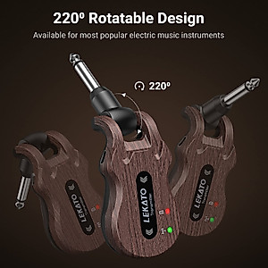 LEKATO Wireless Guitar System 5.8 Wireless Guitar Transmitter Receiver Rechargeable Audio Wireless Transmitter Receiver 4 Channels Transmission Range for Electric Guitar Bass (Grain)