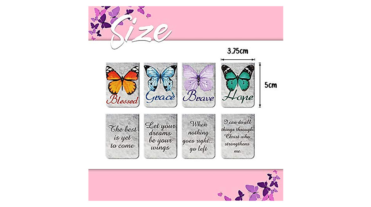 Printable Magnetic Bookmarks Set - 12 Colorful Butterfly Quotes