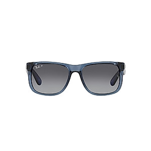 Ray-Ban RB4165 Justin Rectangular Sunglasses, Transparent Blue/Grey Gradient Polarized, 51 mm