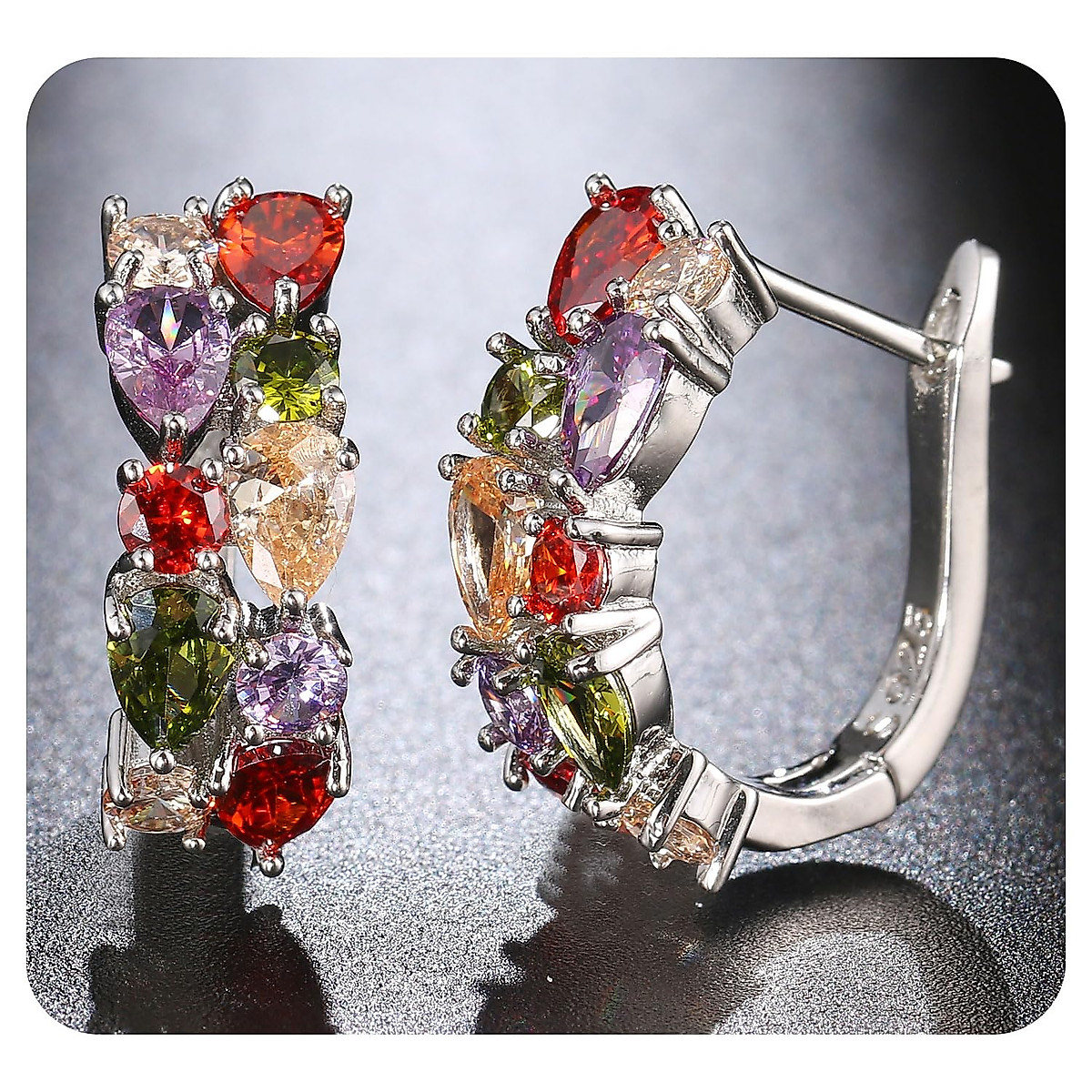 Hoop Earrings for Women, Multi Gemstones Sterling Silver Hoop Earrings with Amethyst Garnet Ruby Blue Sapphire Fashion Jewelry