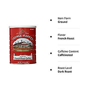French Market French Roast Medium-Dark Roast Ground Coffee, 12oz Can (Pack of 1)