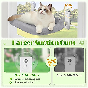 keny Cat Window Perch with Soft Plush Cushion Bed, Cordless Cat Window Hammock with 3.54" Larger Suction Cups, Easy to Assemble Cat Window Bed Seat for Indoor Cats, Grey