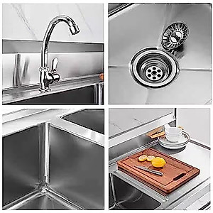 Commercial Stainless Steel Sink with 2 Compartments,Large Double Bowl Sink,Kitchen Sink Industrial Sink,with 2 Faucet,for Garage, Restaurant, Kitchen(47.2 * 23.6 * 31.5in)