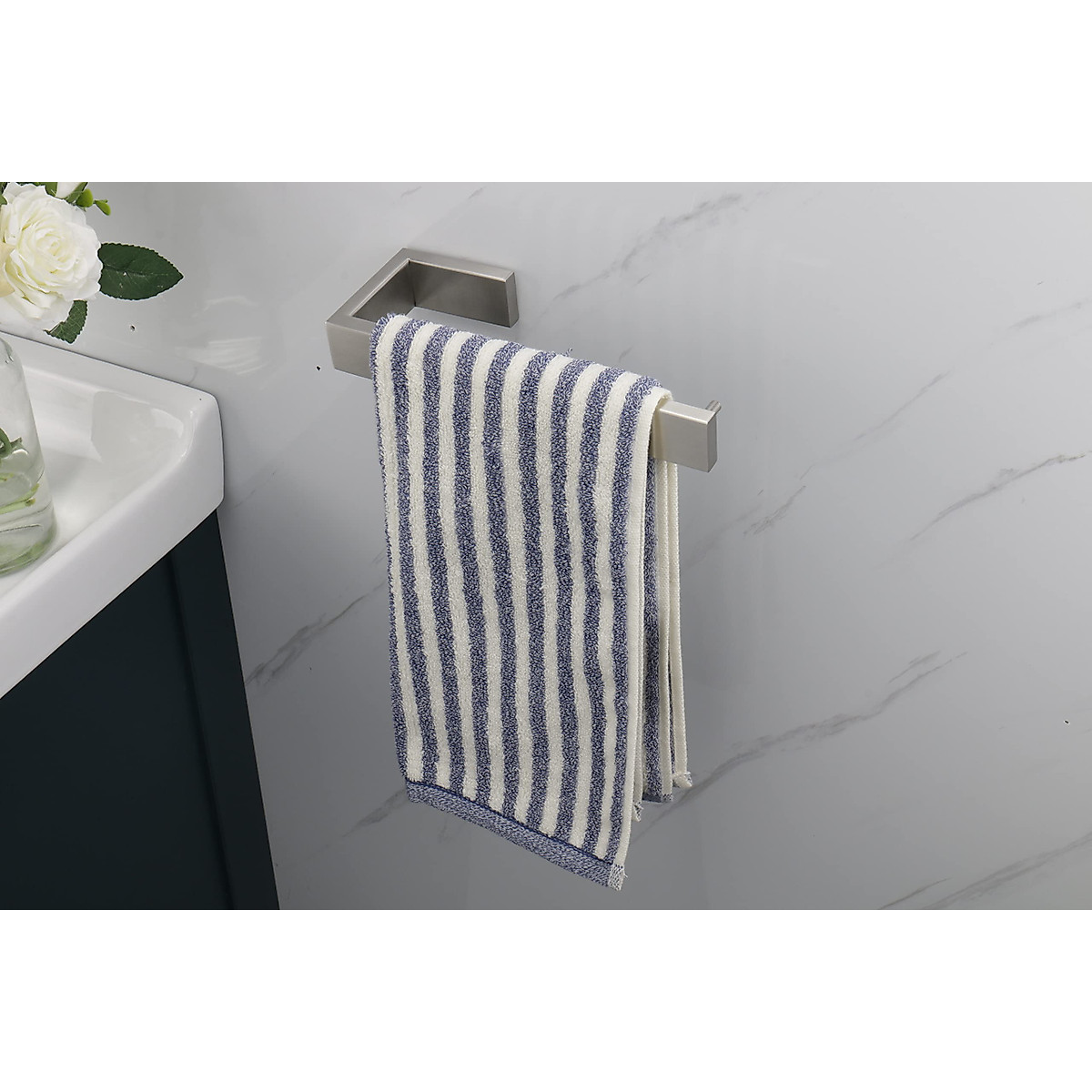 TocTen Hand Towel Holder/Towel Ring - Thicken SUS304 Stainless Steel Bathroom Hand Towel Hanger, 9 Inch Heavy Duty Wall Mounted Towel Rack, Square Hand Towel Bar for Bathroom Hardware (Brush, 9 in)