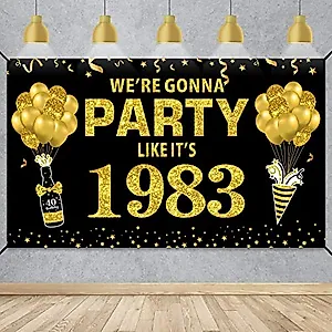 Large 40th Birthday Banner Backdrop Decorations for Men, Black Gold We're Gonna Party Like It's 1983 Sign Happy 40 Birthday Poster Party Supplies, Forty Birthday Background Decor for Indoor Outdoor