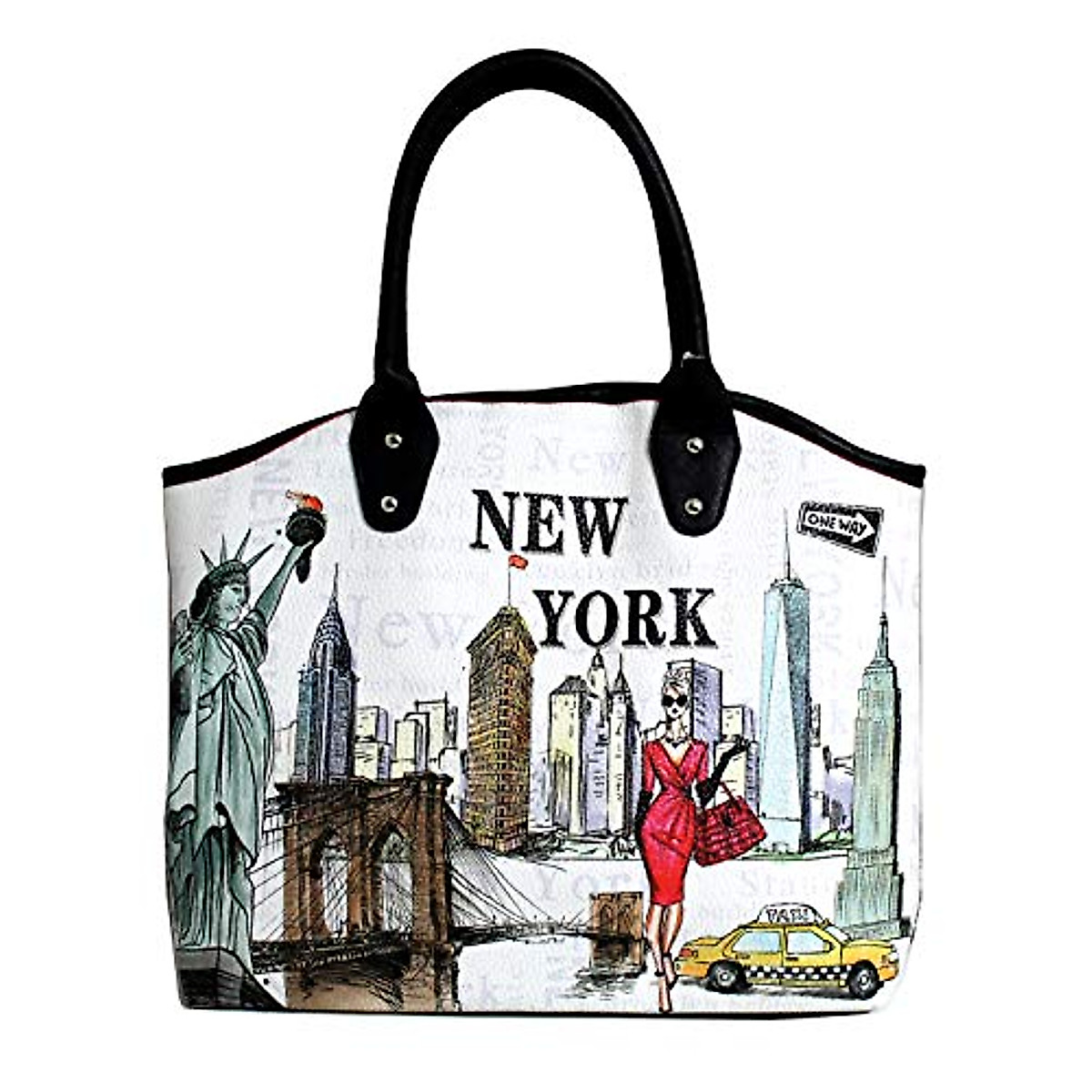 New York Souvenir Gift Statue of Liberty Large Tote Shoulder Bag (Lady-Fuchsia)